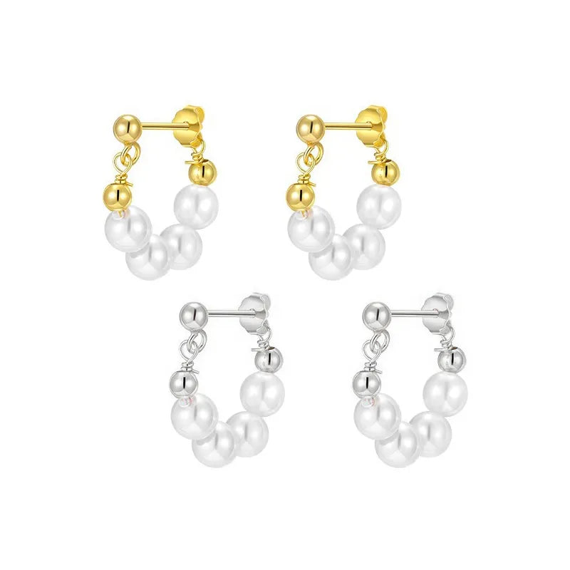 【IA0976】S925 スターリングシルバーピアス フープスタッズ 女性用ラグジュアリー 18k ゴールドメッキ 淡水パールフープピアス ...